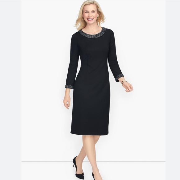 Talbots | Dresses | Elegant Talbots Black Dress With Tweed Neckline Sz 4 | Poshmark
